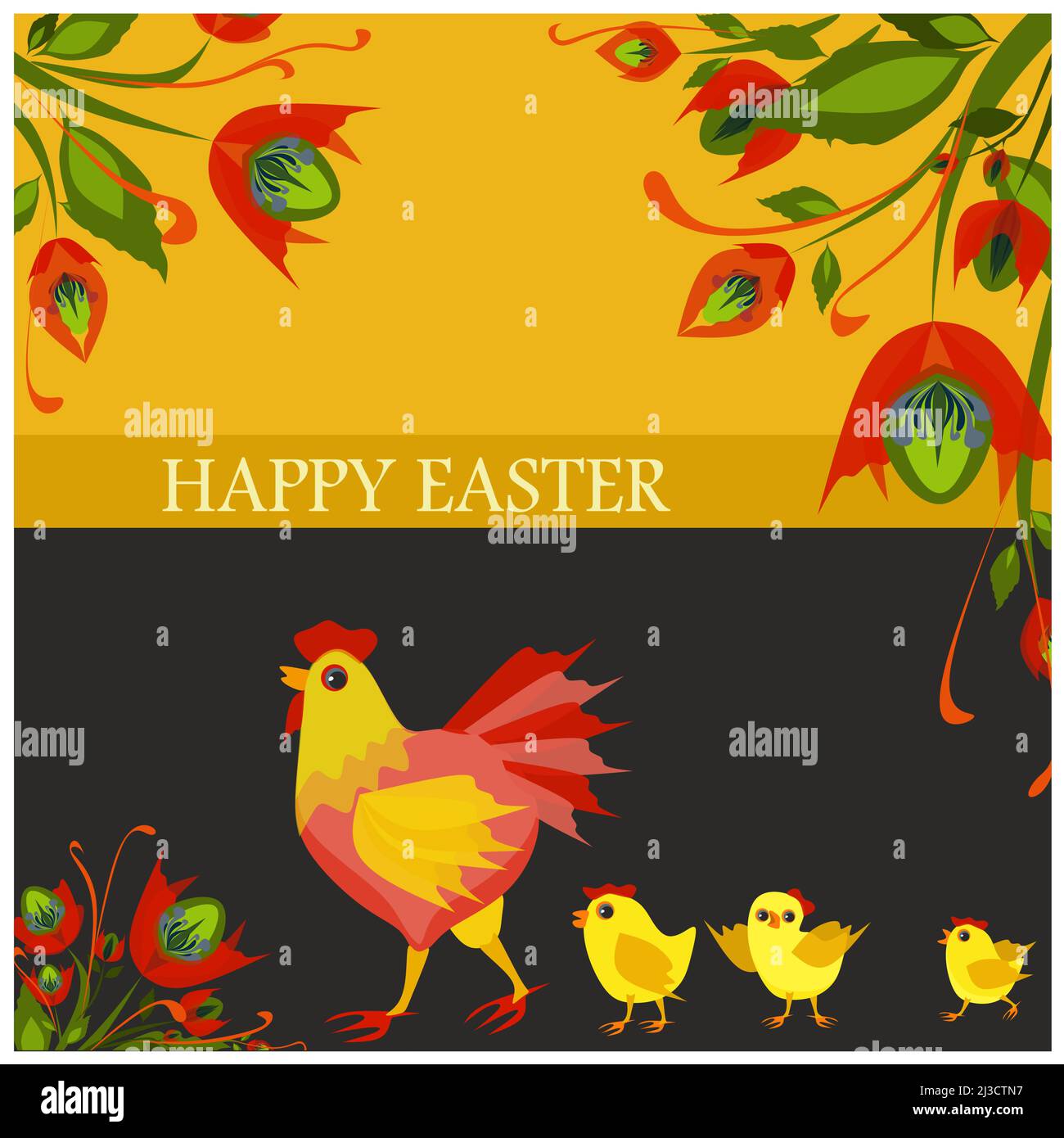 Isolated vector illustration with cute hen and three little chickens ...