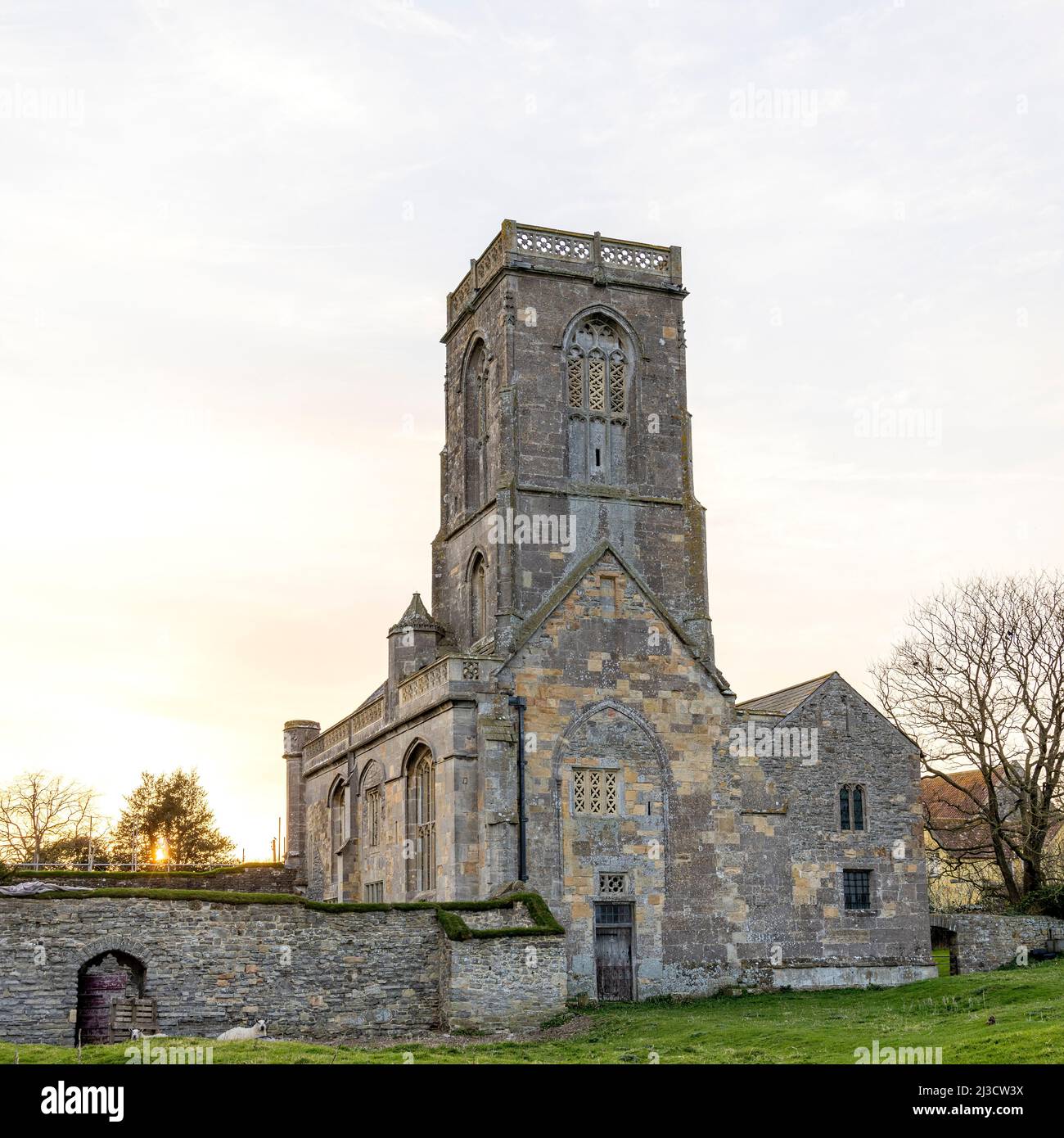 Woodspring Augustinian Priory Church Tower Stock Photo - Alamy