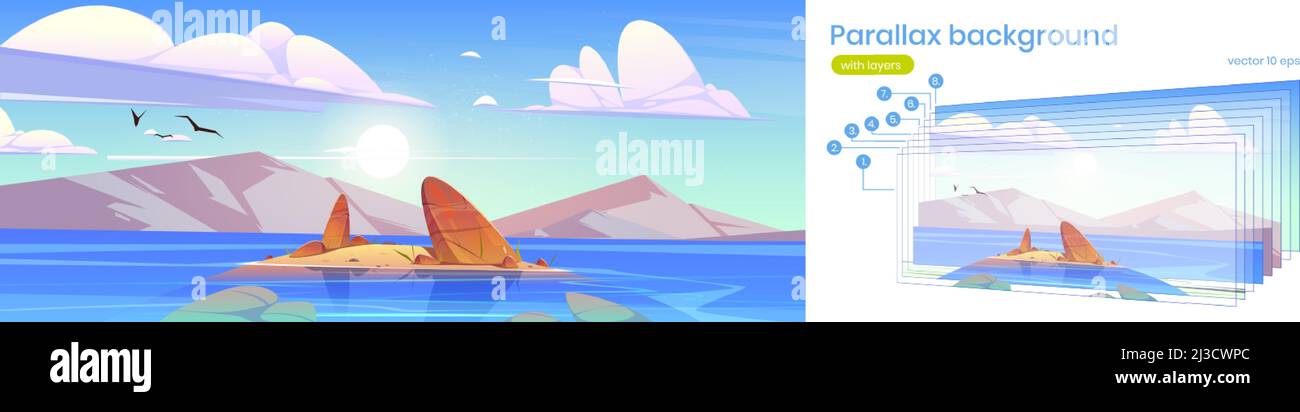Parallax background ocean or sea nature 2d landscape with shallow or ...