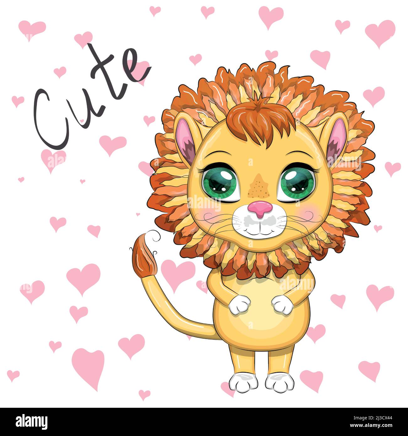 Cartoon lion with expressive eyes. Wild animals, character, childish ...