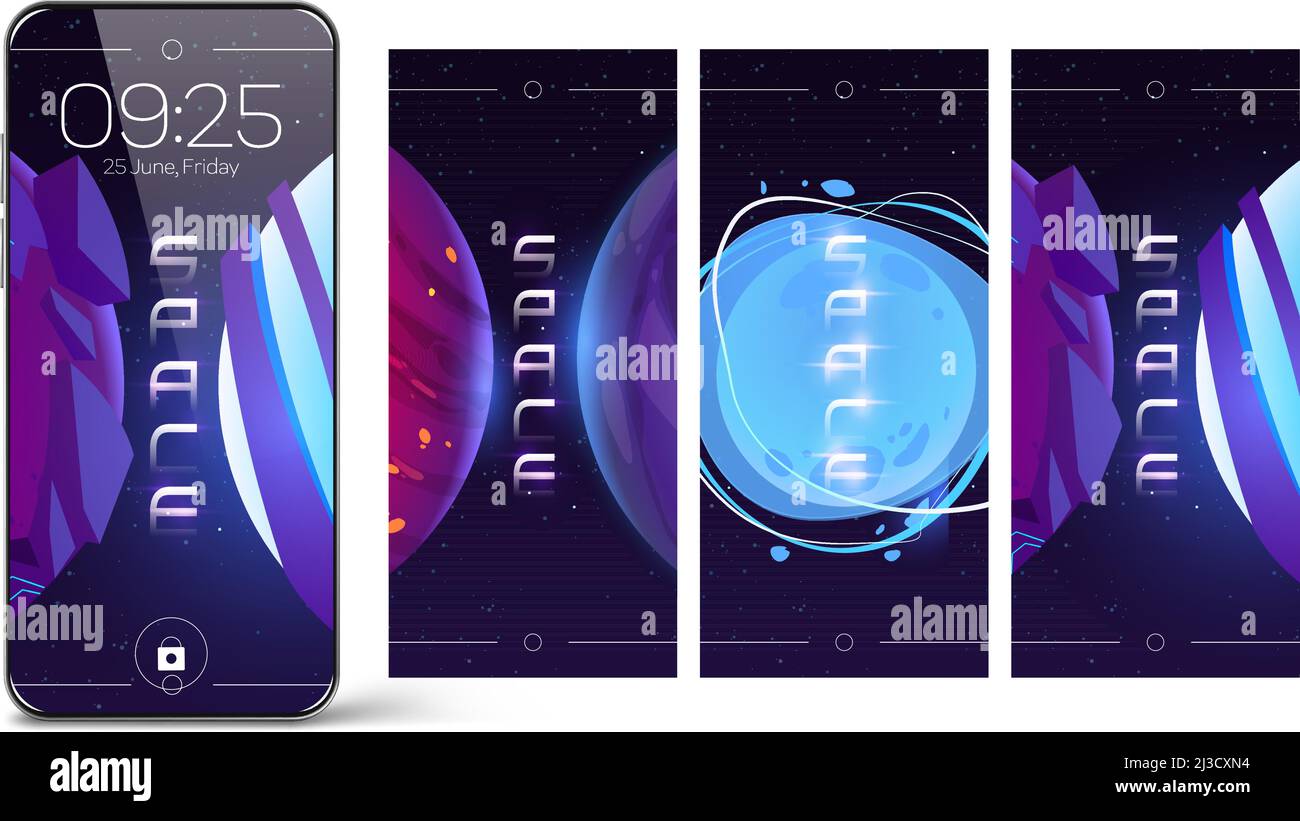 Smartphone lock screen with space and planets. Cartoon design of mobile ...