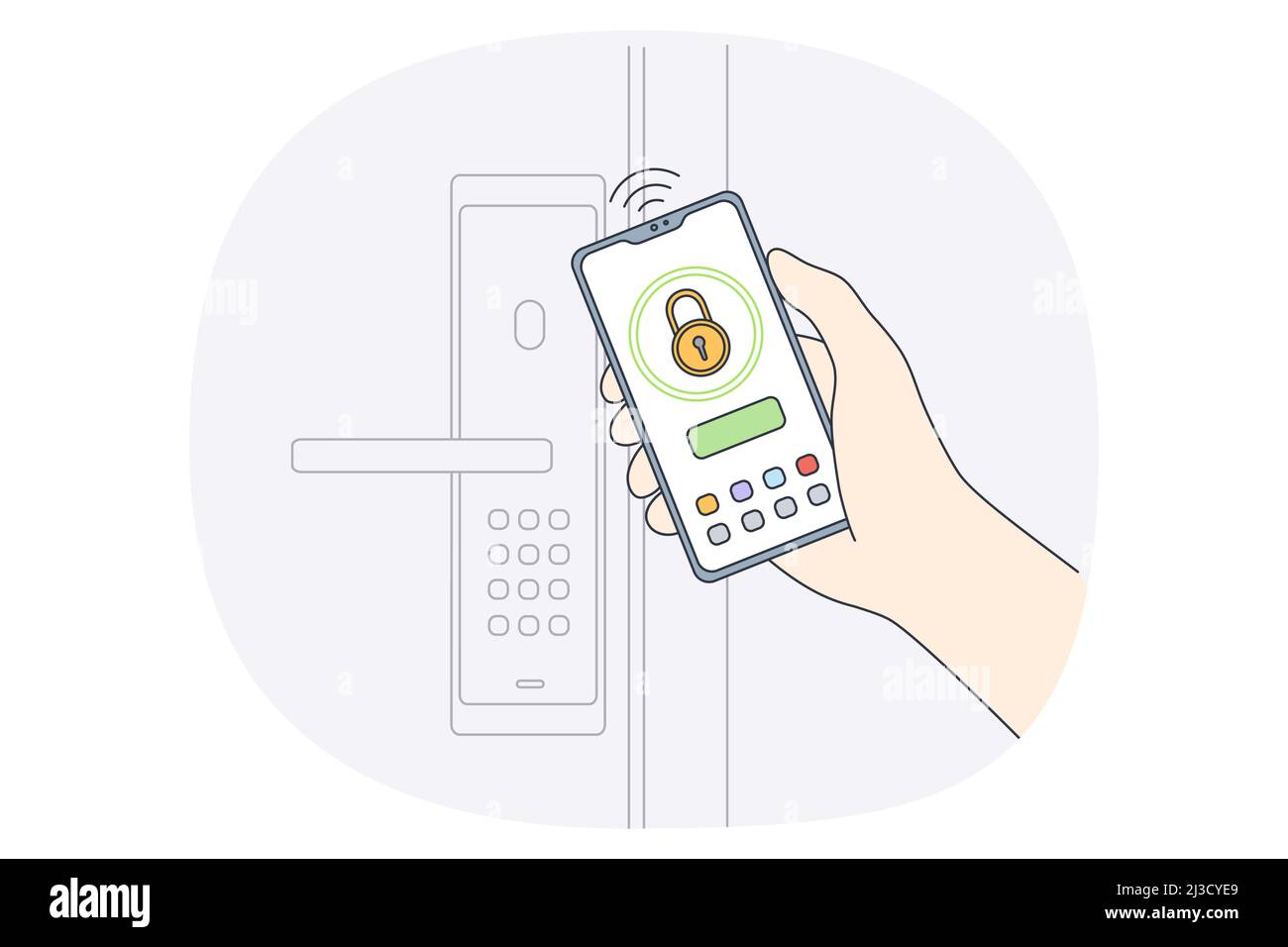 Security control and unlocking concept. Human hand holding smartphone ...