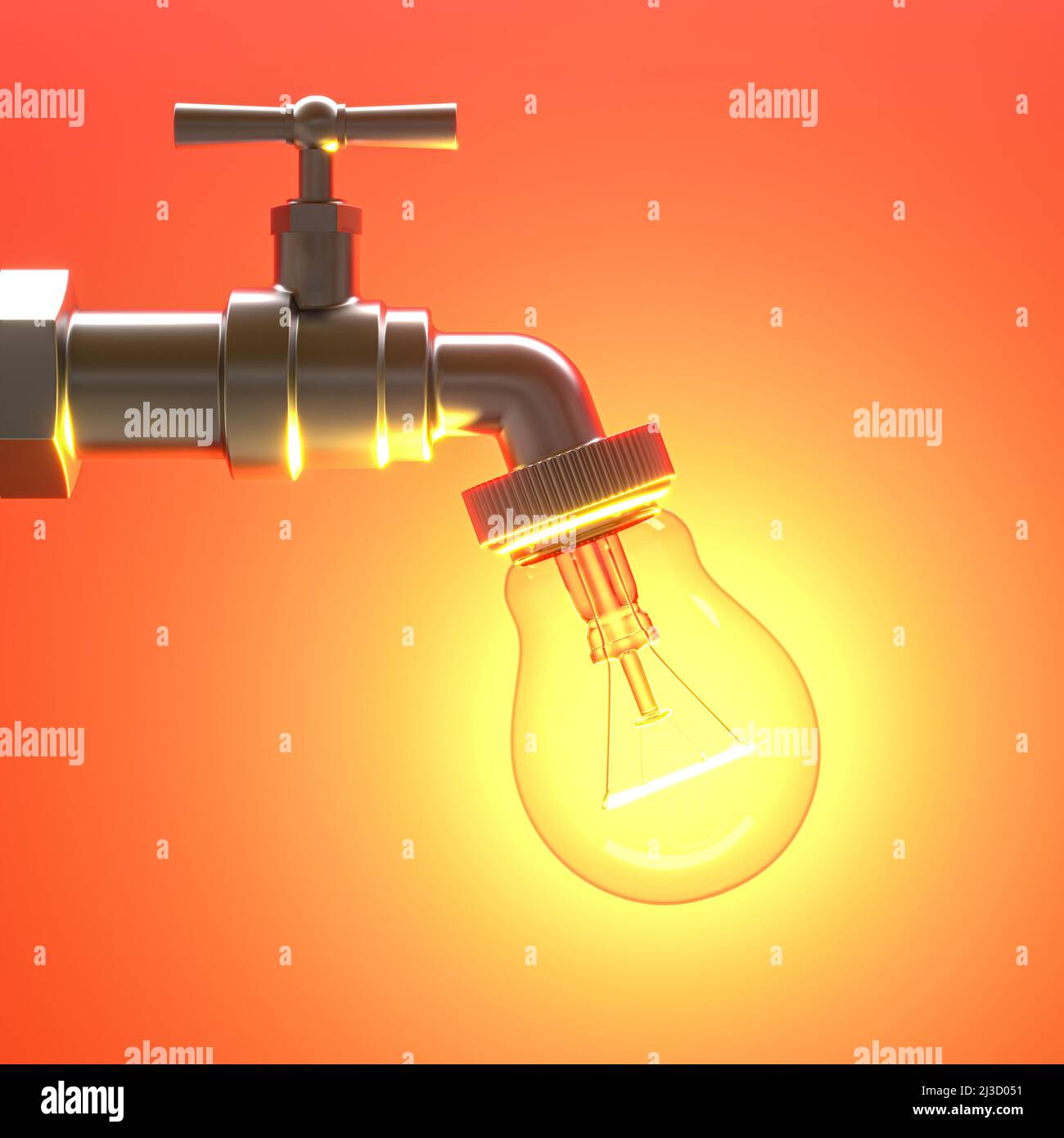 faucet with light bulb turned on. concept of energy and resources. 3d ...