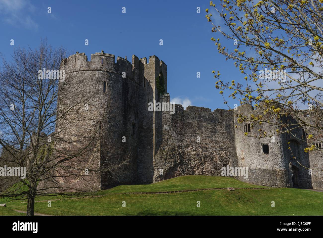 Chepstow castle illustrating its towers, turretts, fortifications and ...