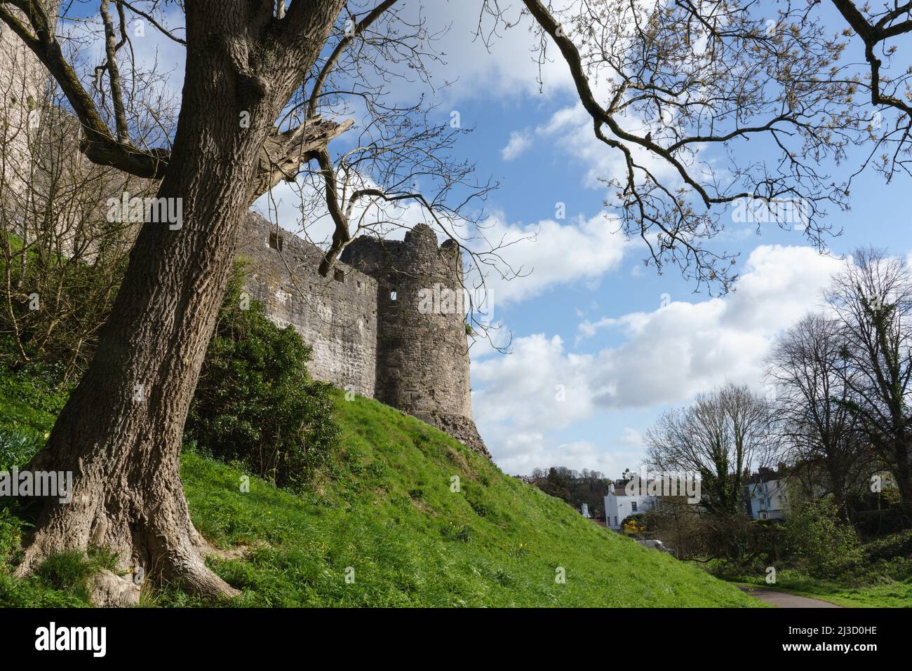 Chepstow castle illustrating its towers, turretts, fortifications and ...