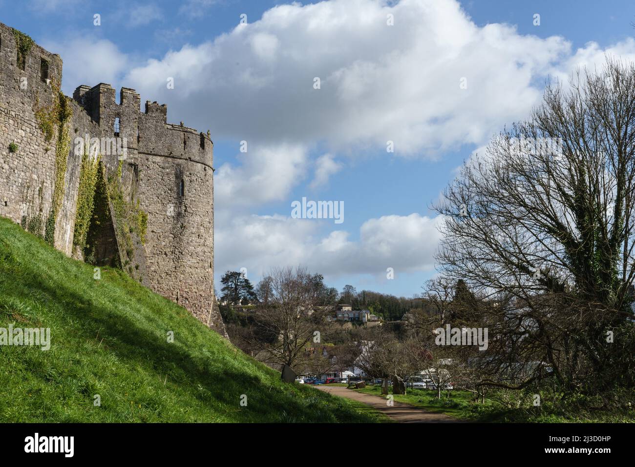 Chepstow castle illustrating its towers, turretts, fortifications and ...