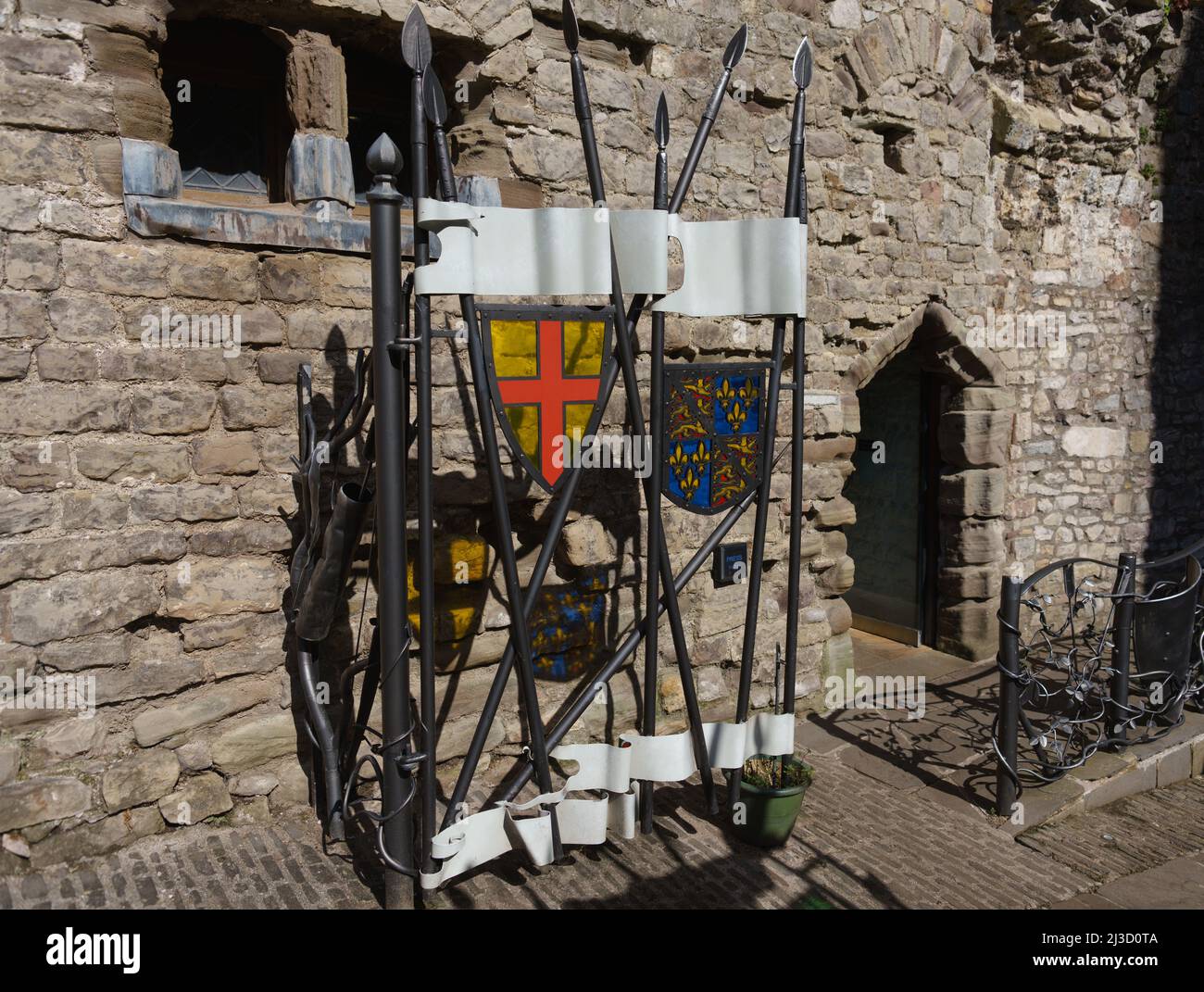 Inside The Gatehouse, Chepstow Castle, showing new iron gates decorated ...
