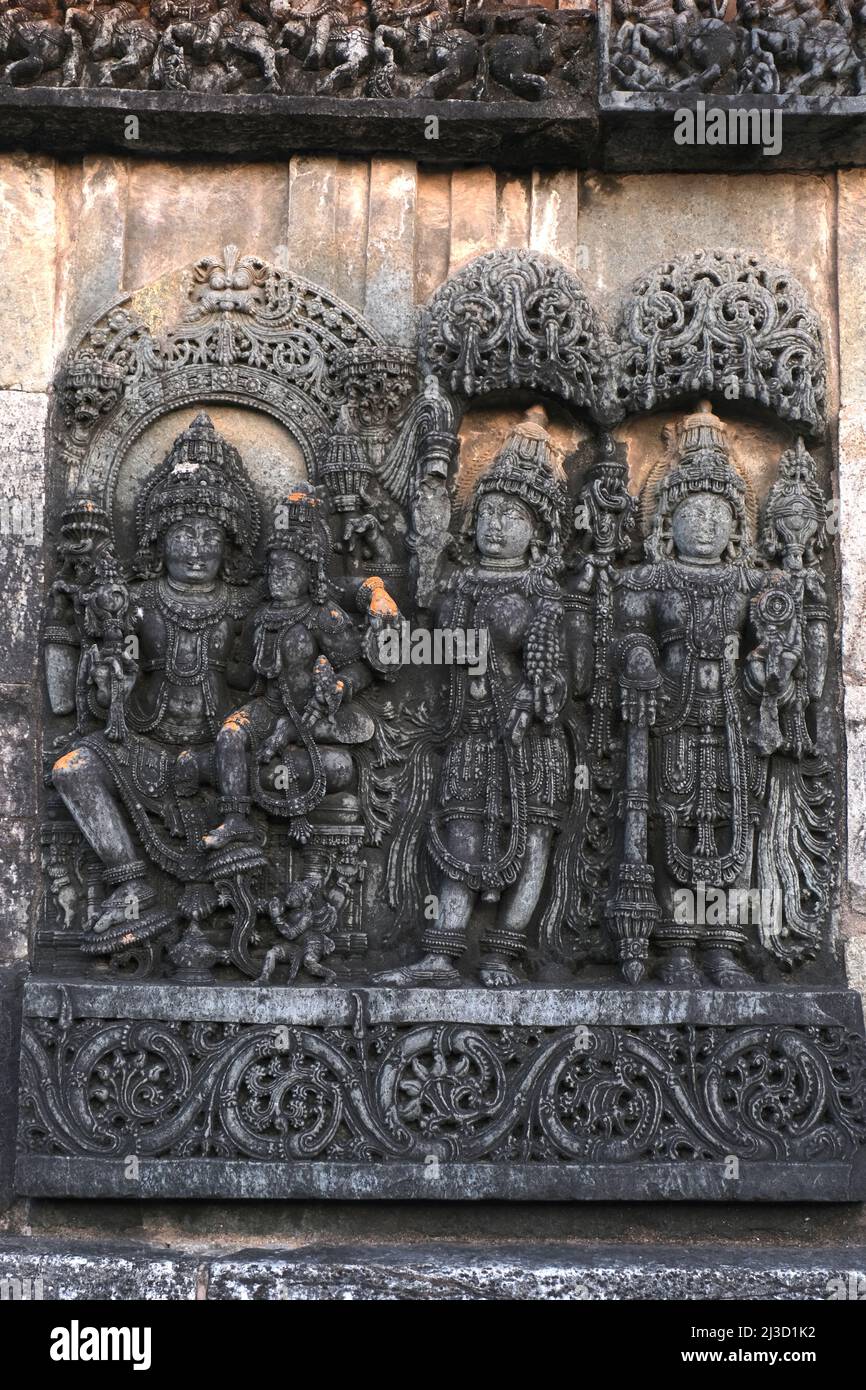 Stone Sculpture of Hindu Gods with selective focus, 12th century Hindu ...