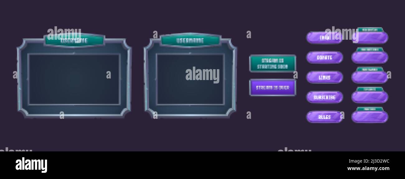 Game streaming overlay frames and buttons. Template of ui design for ...