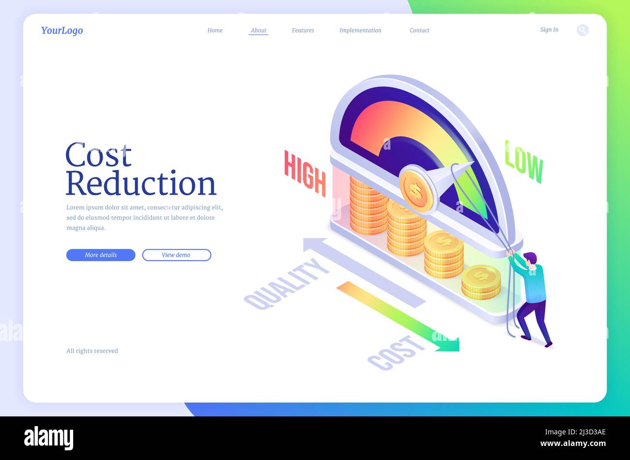 Cost reduction isometric landing page, business concept of optimization ...