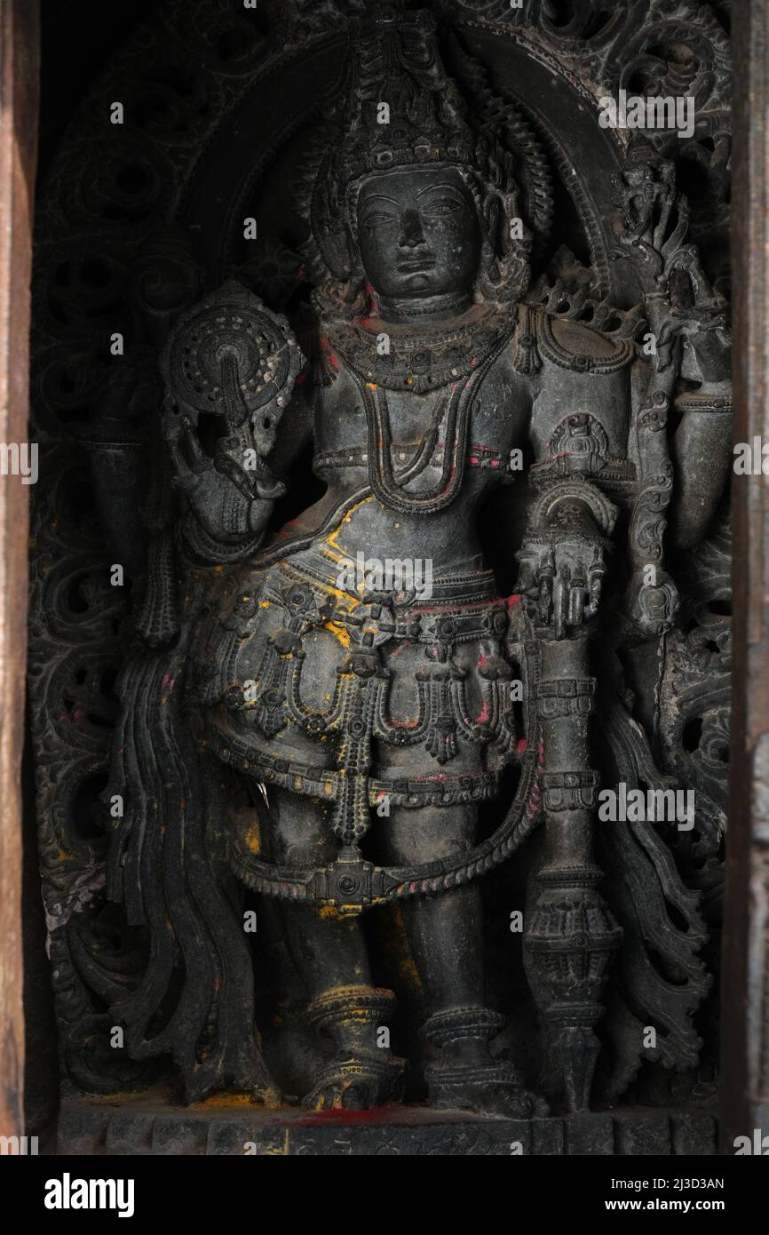 Stone Sculpture of Hindu Gods with selective focus, 12th century Hindu ...