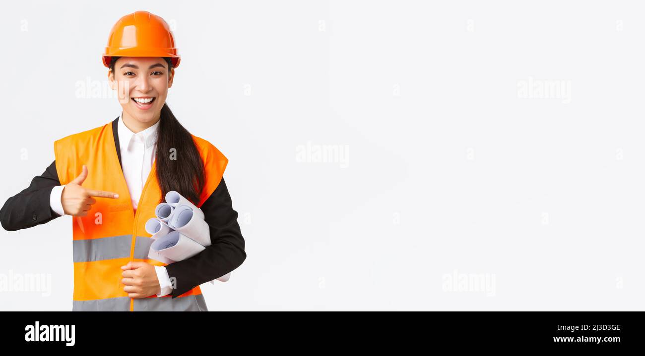Professional confident asian female architect, chief engineer in safety ...
