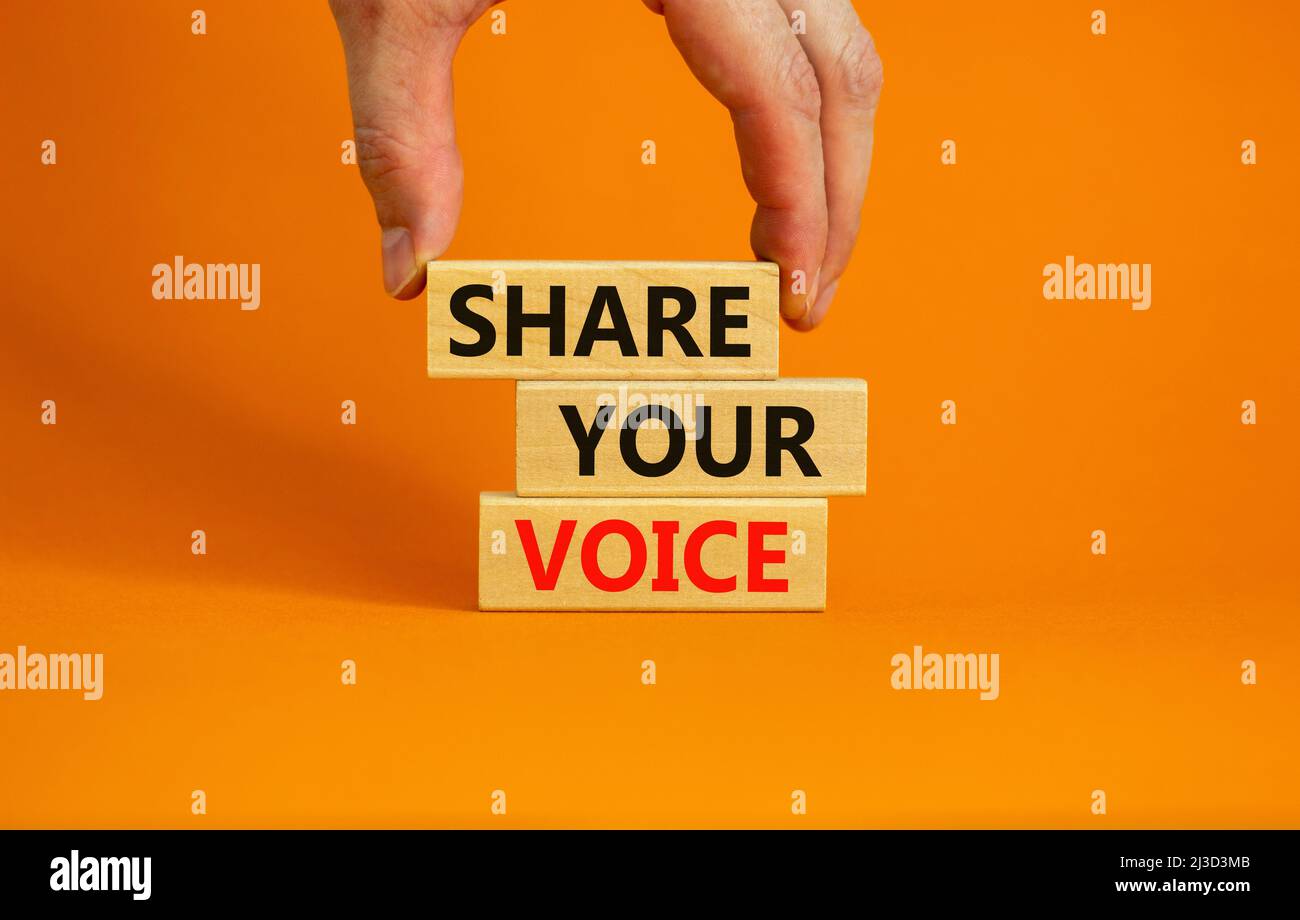 Share your voice symbol. Concept words Share your voice on wooden ...