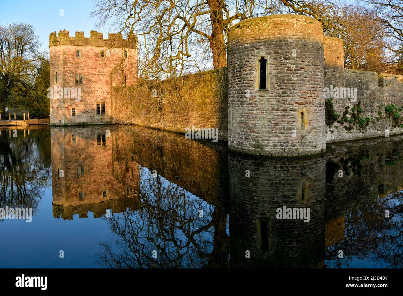 Wells Bishop's Palace gatehouse, moat and out walls Somerset, England ...