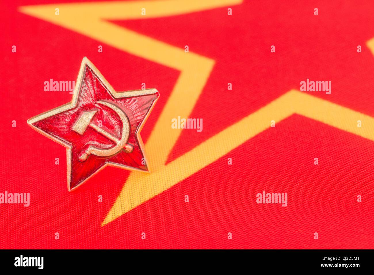 Soviet Russia era Hammer & Sickle Red Star cap pin badge set on fabric ...