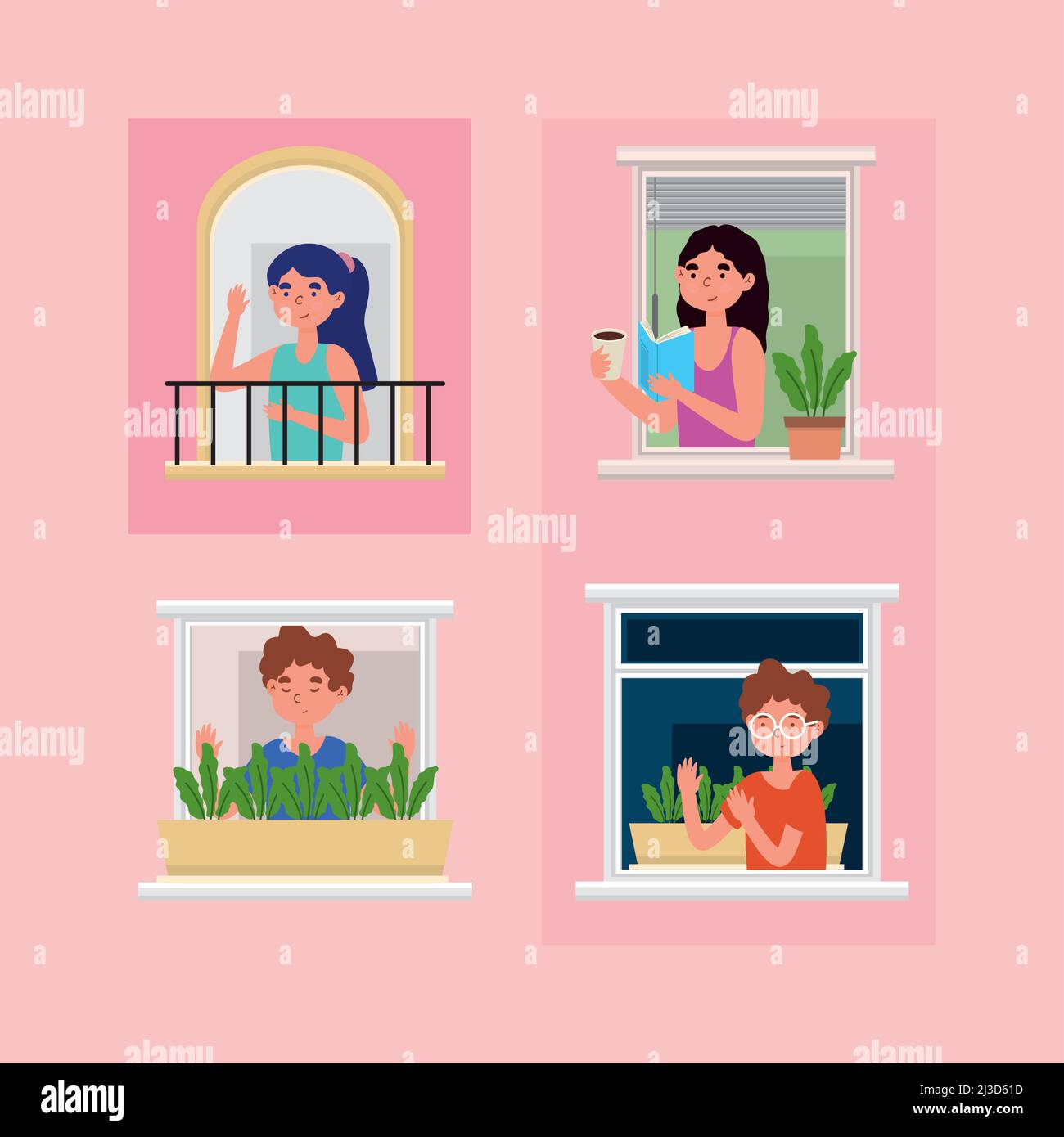 house windows with people Stock Vector Image & Art - Alamy