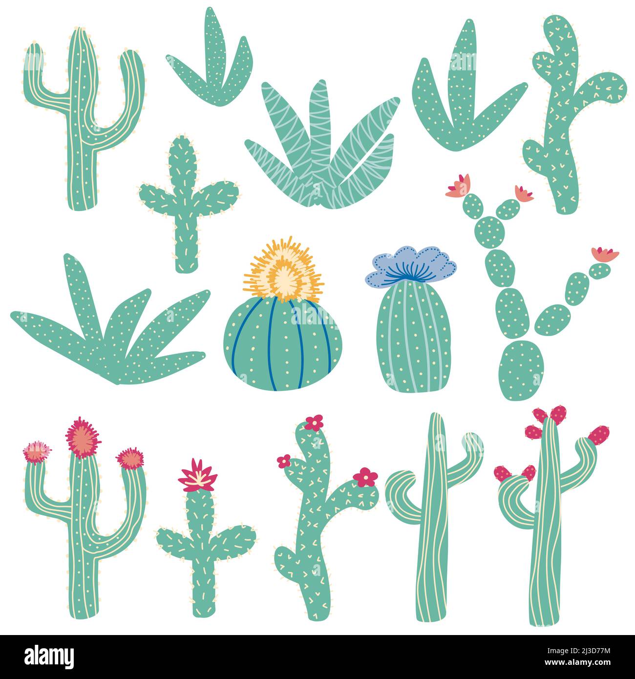 Set different cactus. Bright repeated texture with green cacti. Natural ...