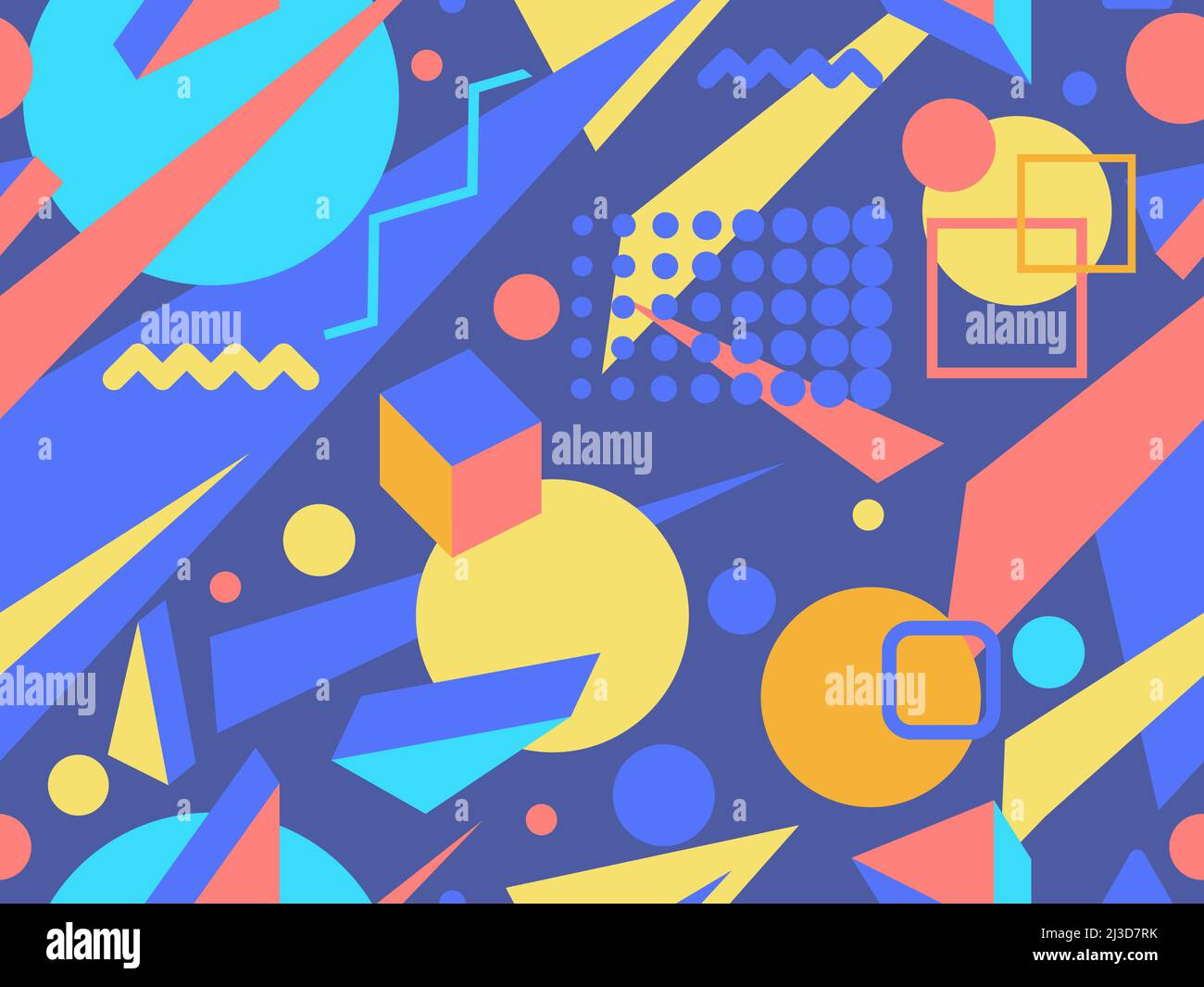Geometric seamless pattern in 80s memphis style. Isometric geometric 3D ...
