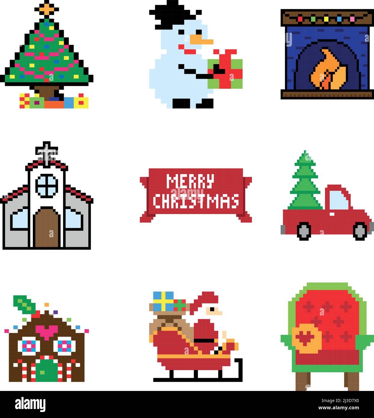 Pixel art set icons santa Cut Out Stock Images & Pictures - Alamy