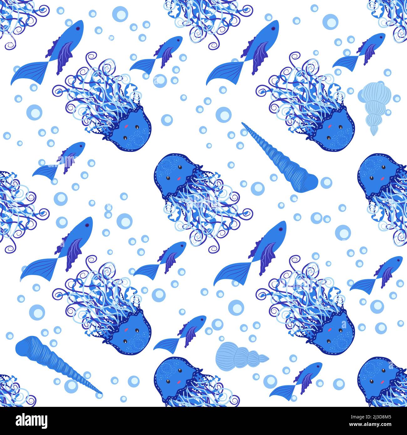 Jellyfish animals bright seamless patterns. Seamless pattern with ...