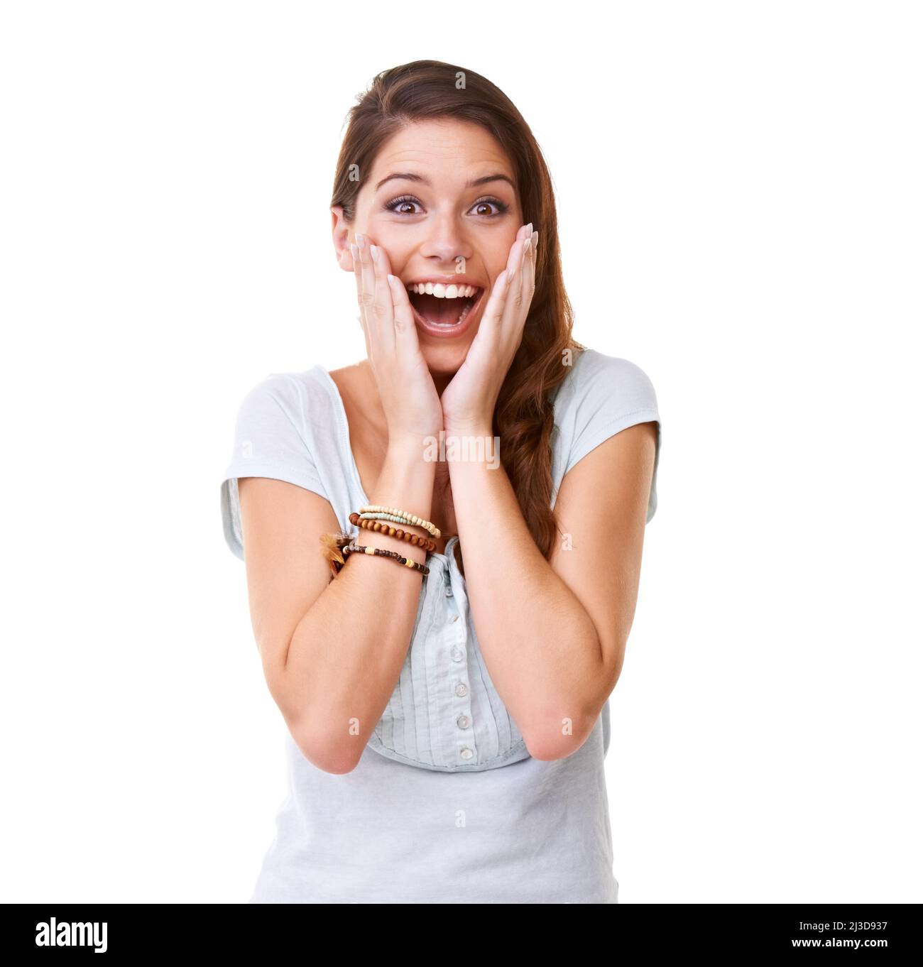 Surprise party. Portrait of a gorgeous young surprised woman Stock ...