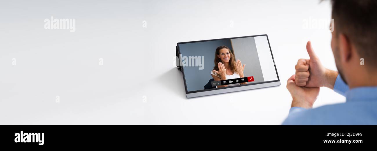 Sign Language Deaf Disabled People Video Conference Stock Photo - Alamy
