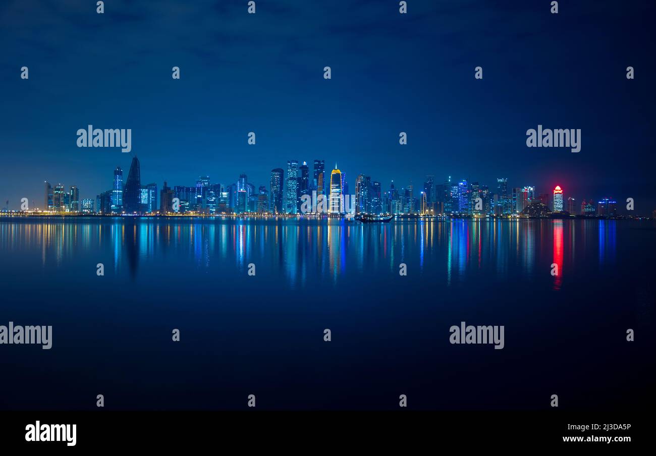 Doha Cornish panoramic sky line view -Doha Qatar Stock Photo - Alamy