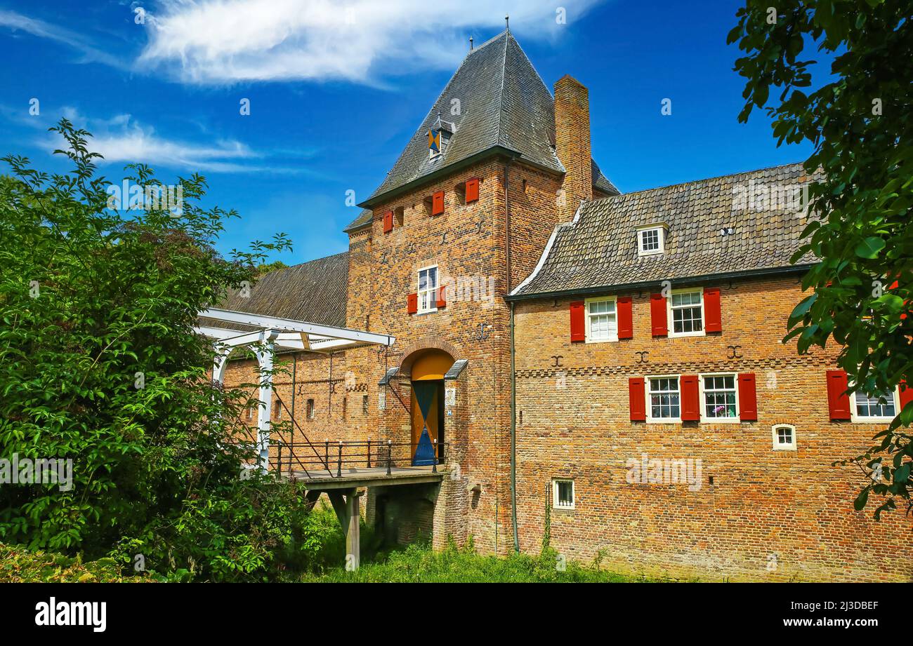 View on tower gate of medieval dutch water castle from 14th century ...