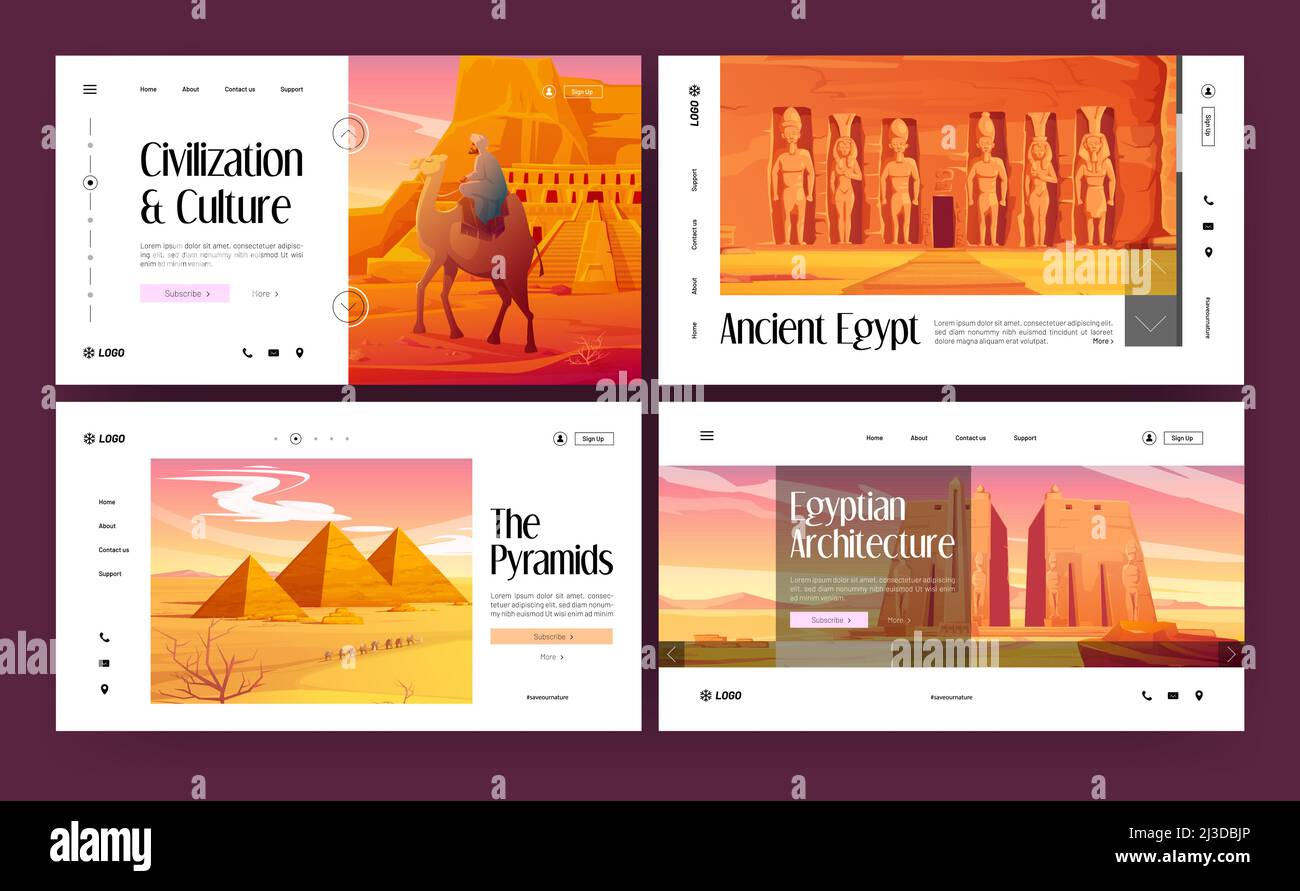 Ancient Egypt architecture, culture and history banners with pyramids ...