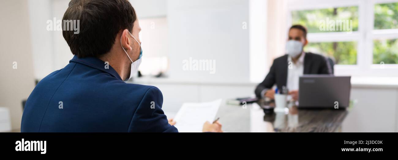 Job Interview Business Meeting At Law Office Wearing Face Mask Stock ...
