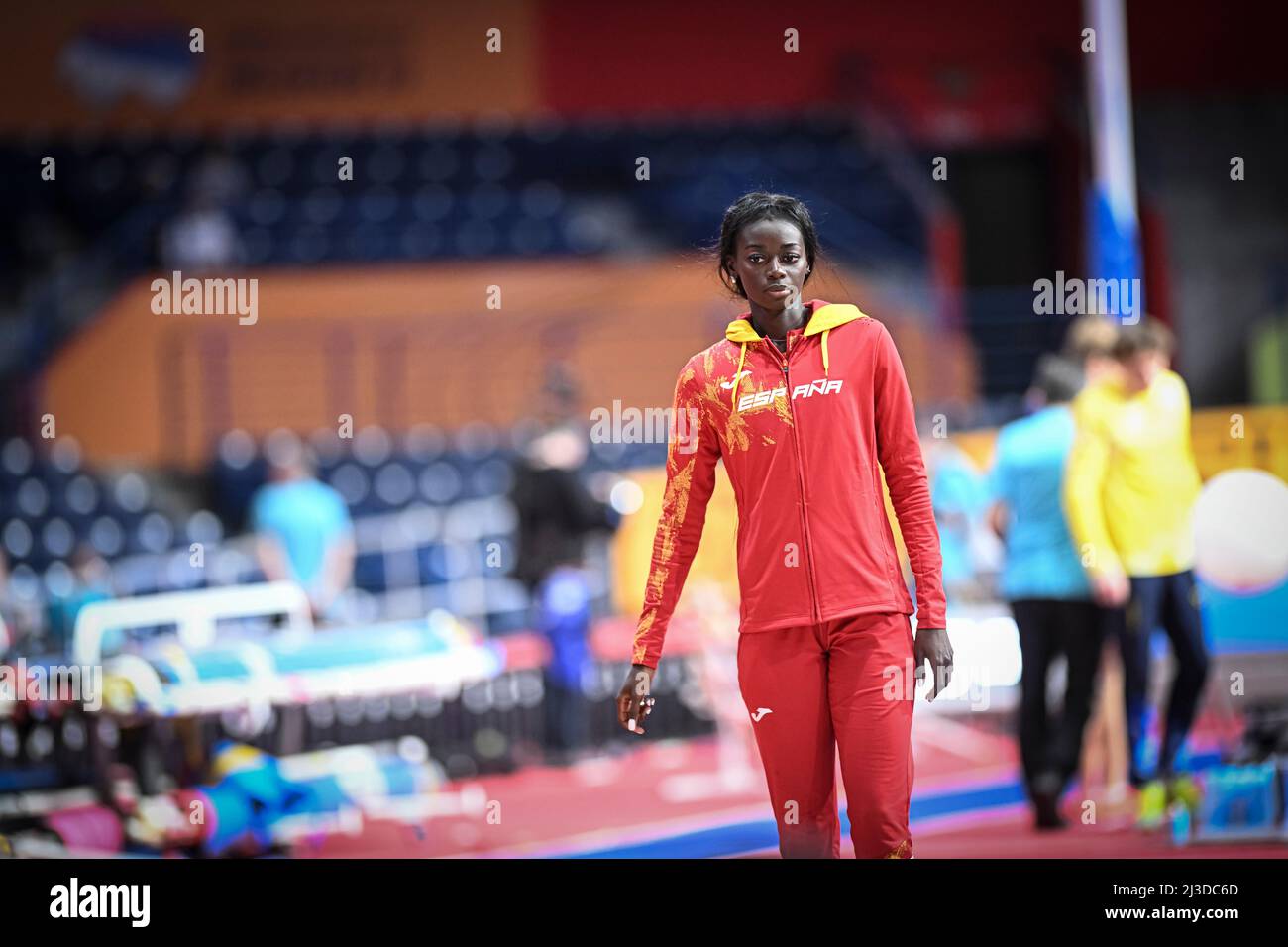 Fatima Diame jumping at the Belgrade 2022 Indoor World Championship in ...