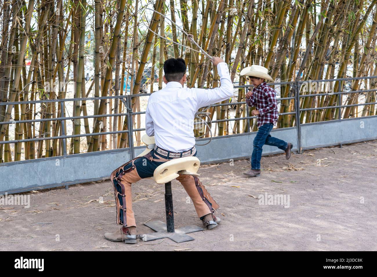 Young Mexican boys, practice their roping each other at the State ...