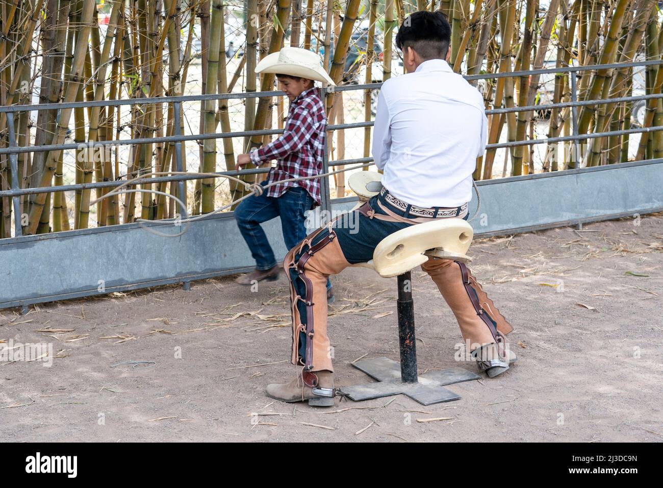 Young Mexican boys, practice their roping each other at the State ...