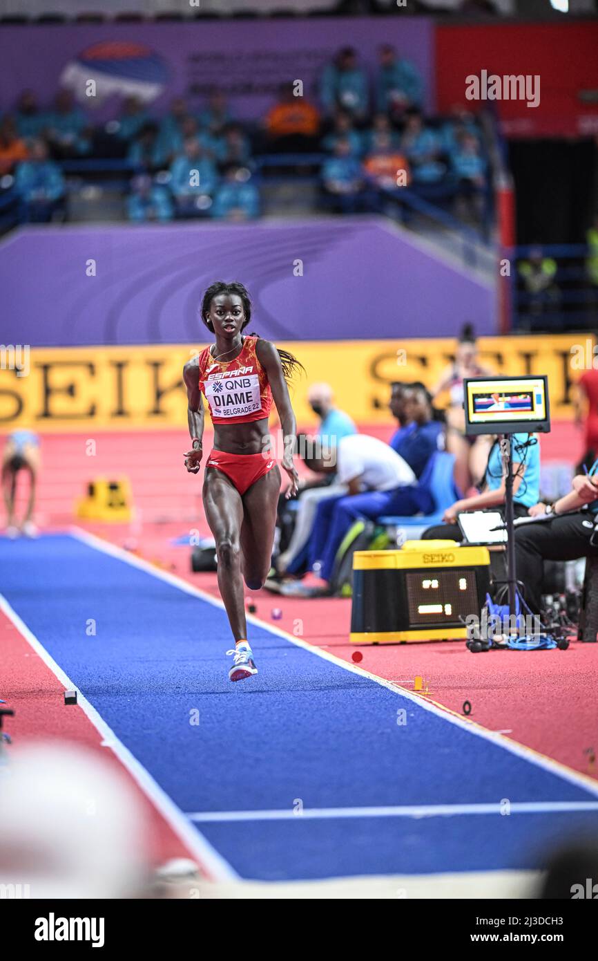 Fatima Diame jumping at the Belgrade 2022 Indoor World Championship in ...