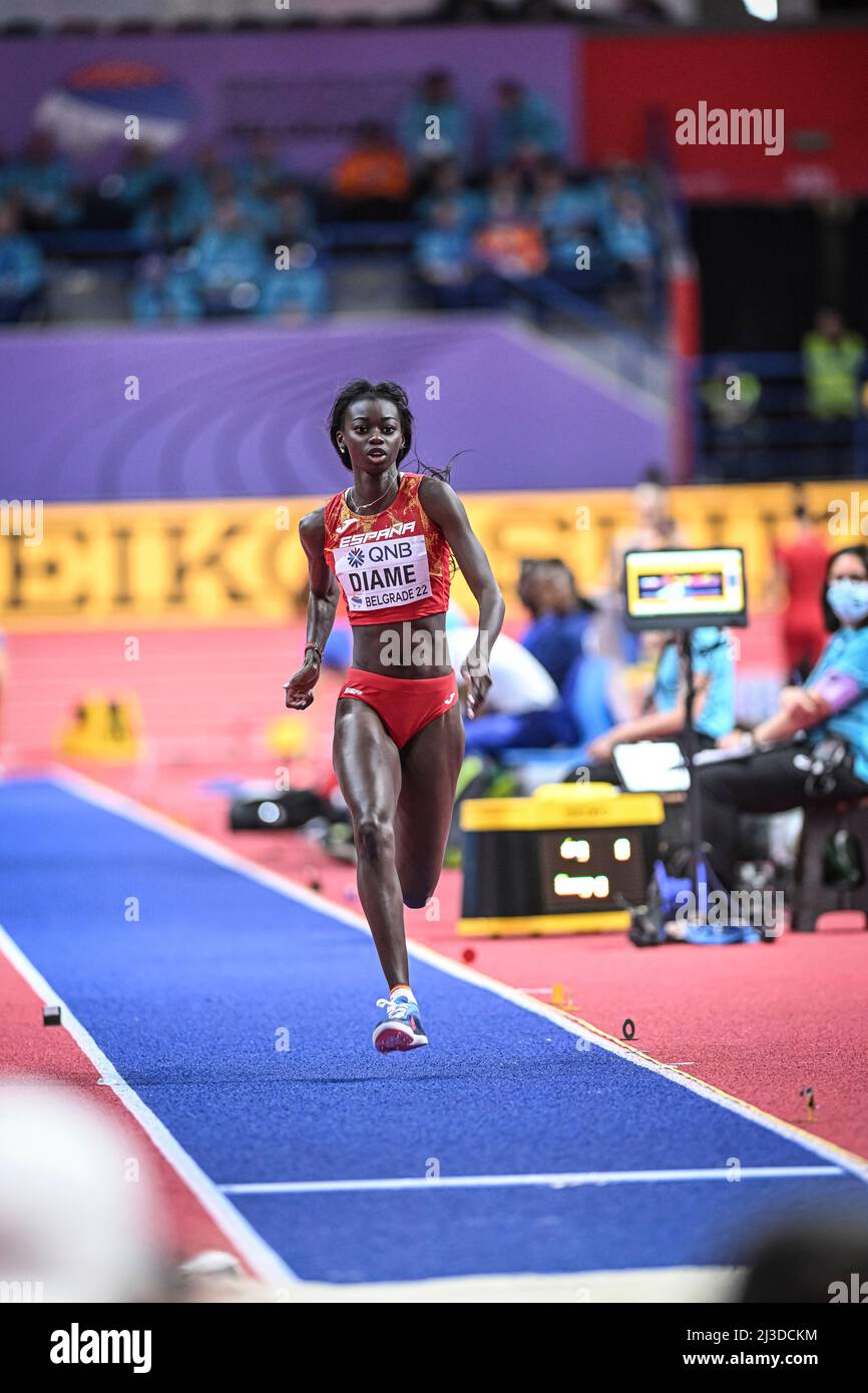 Fatima Diame jumping at the Belgrade 2022 Indoor World Championship in ...