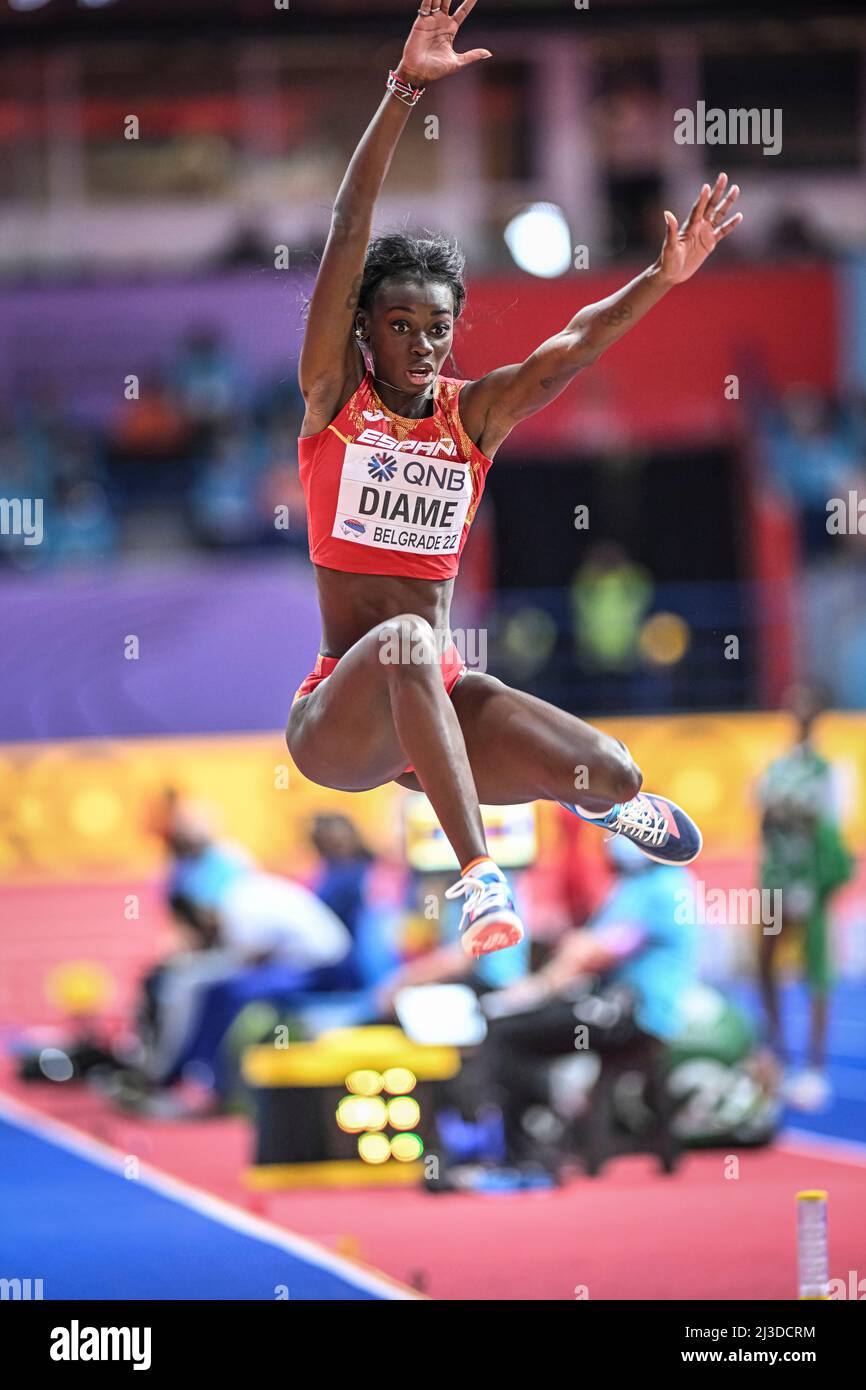 Fatima Diame jumping at the Belgrade 2022 Indoor World Championship in ...