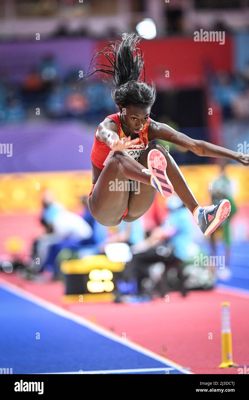 Fatima Diame jumping at the Belgrade 2022 Indoor World Championship in the long jump Stock Photo ...