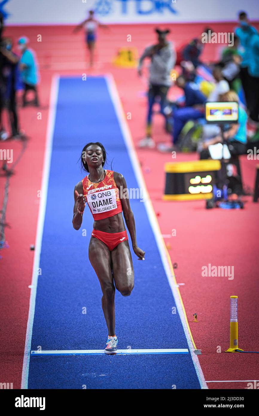 Fatima Diame jumping at the Belgrade 2022 Indoor World Championship in ...
