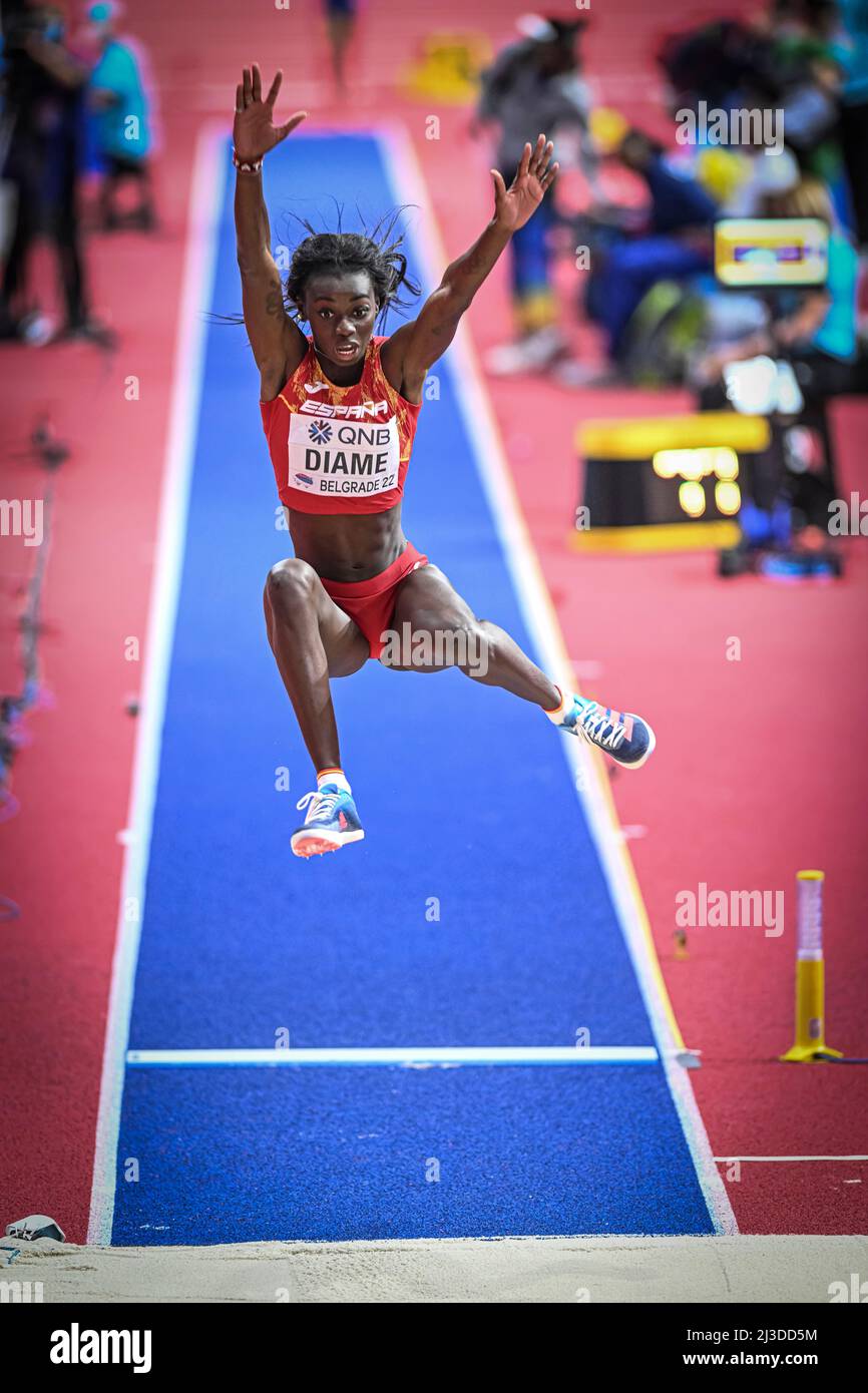 Fatima Diame jumping at the Belgrade 2022 Indoor World Championship in ...