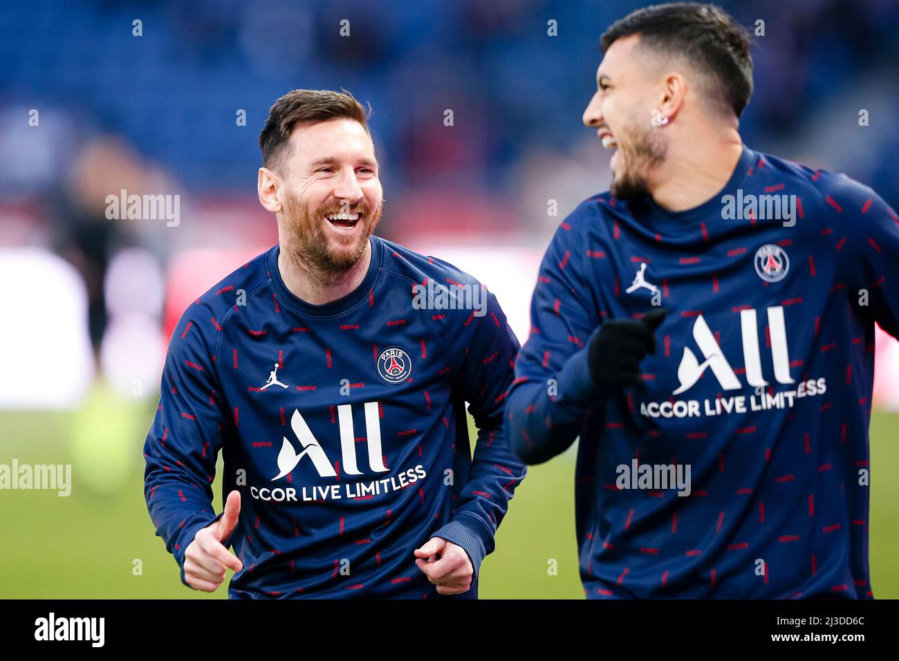 Paris, France - April 03: Lionel Messi of Paris Saint Germain (L) and ...
