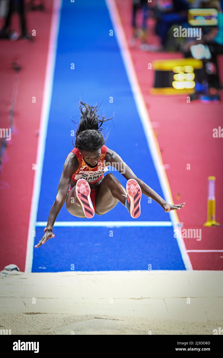 Fatima Diame jumping at the Belgrade 2022 Indoor World Championship in ...