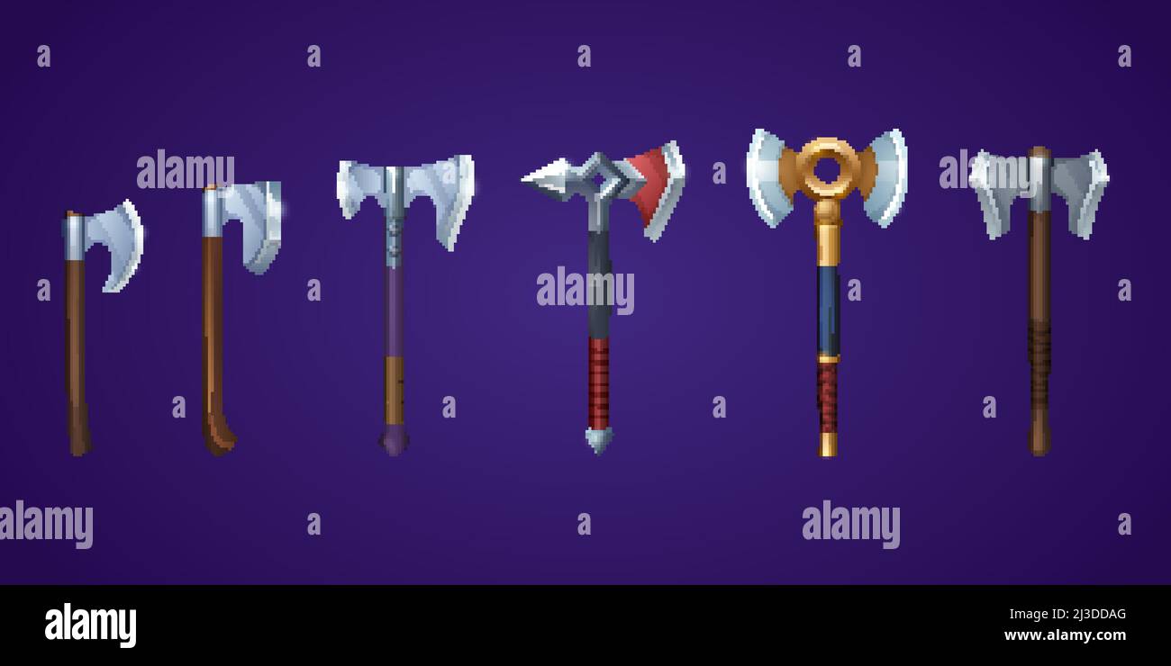 Viking axes for medieval battle or fight. Vector cartoon set of antique ...