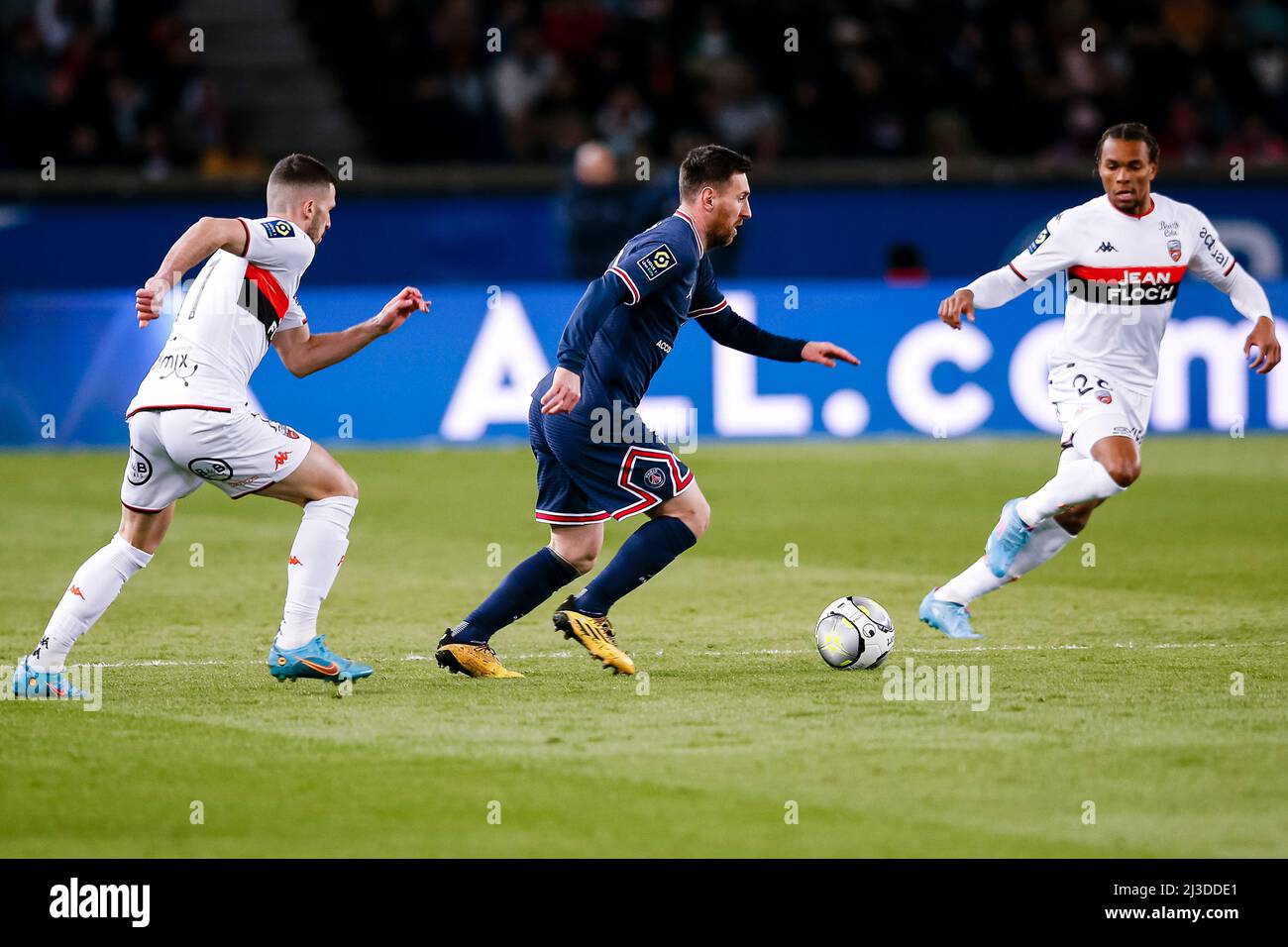 Paris, France - April 03: Lionel Messi of Paris Saint Germain (C) runs ...