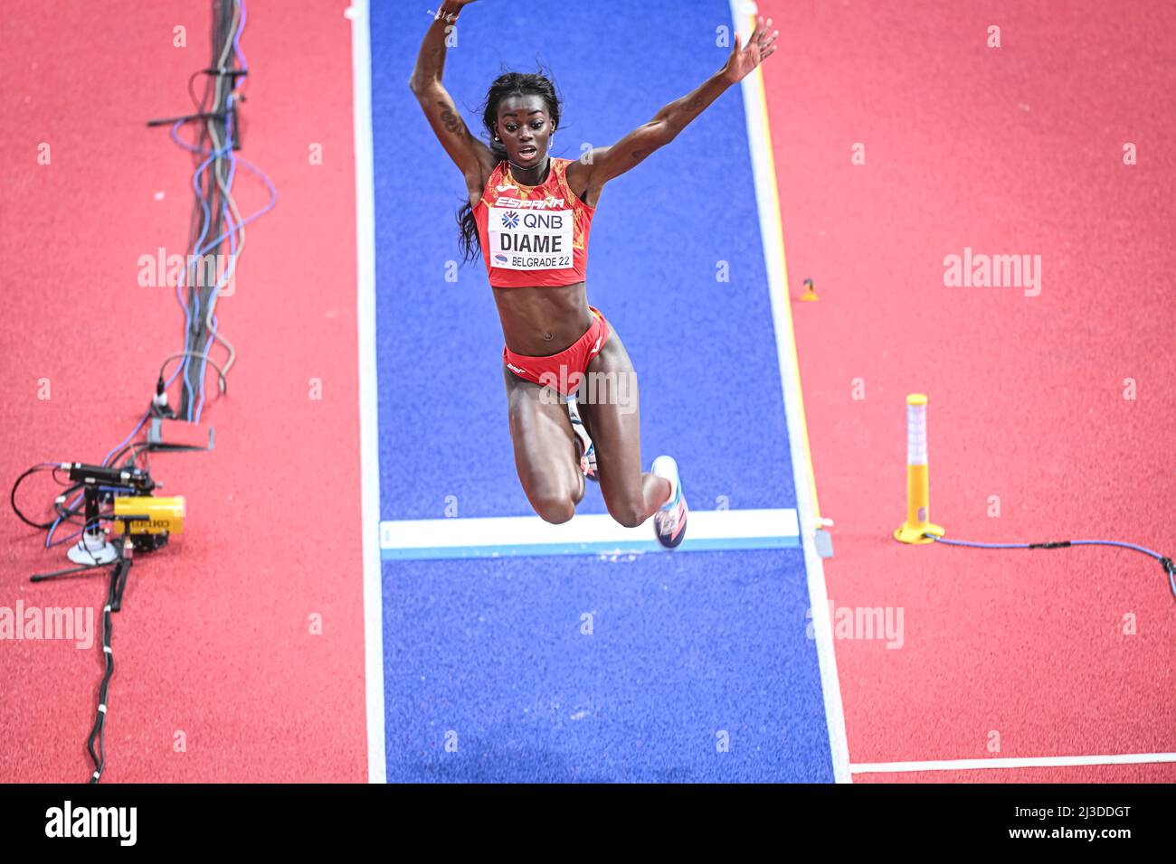 Fatima Diame jumping at the Belgrade 2022 Indoor World Championship in ...