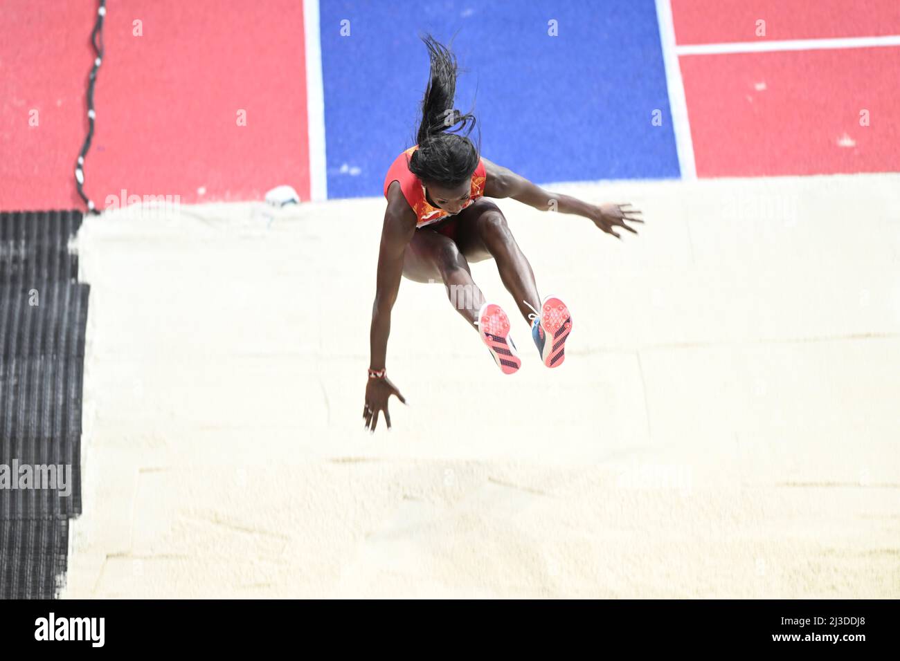 Fatima Diame jumping at the Belgrade 2022 Indoor World Championship in ...