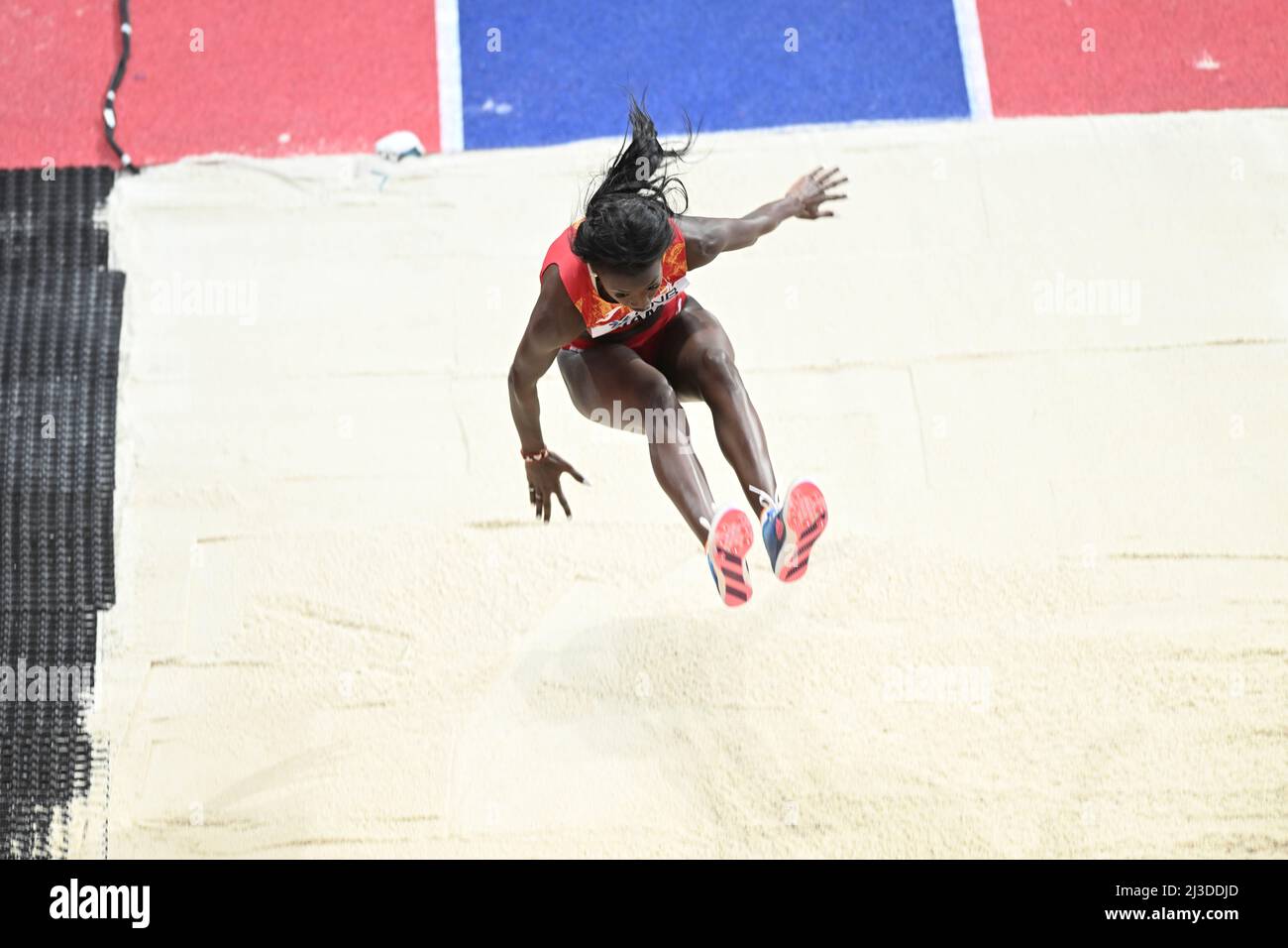 Fatima Diame jumping at the Belgrade 2022 Indoor World Championship in ...