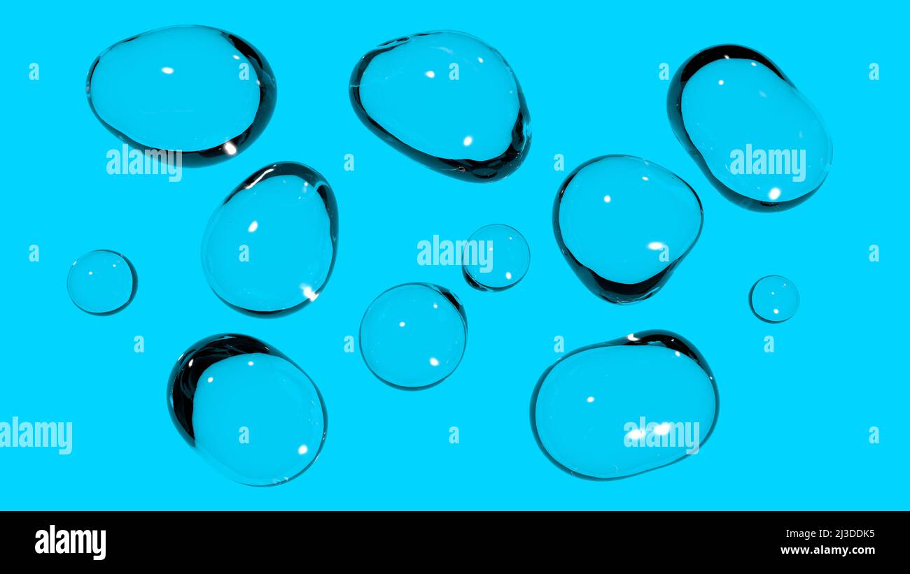 Water drops isolate. Transparent drops or bubbles of liquid on an empty ...