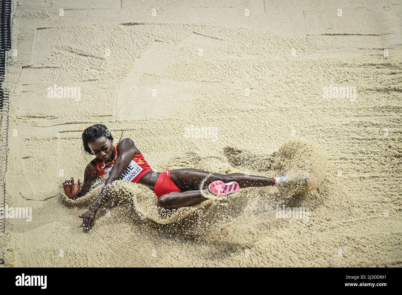 Fatima Diame jumping at the Belgrade 2022 Indoor World Championship in ...