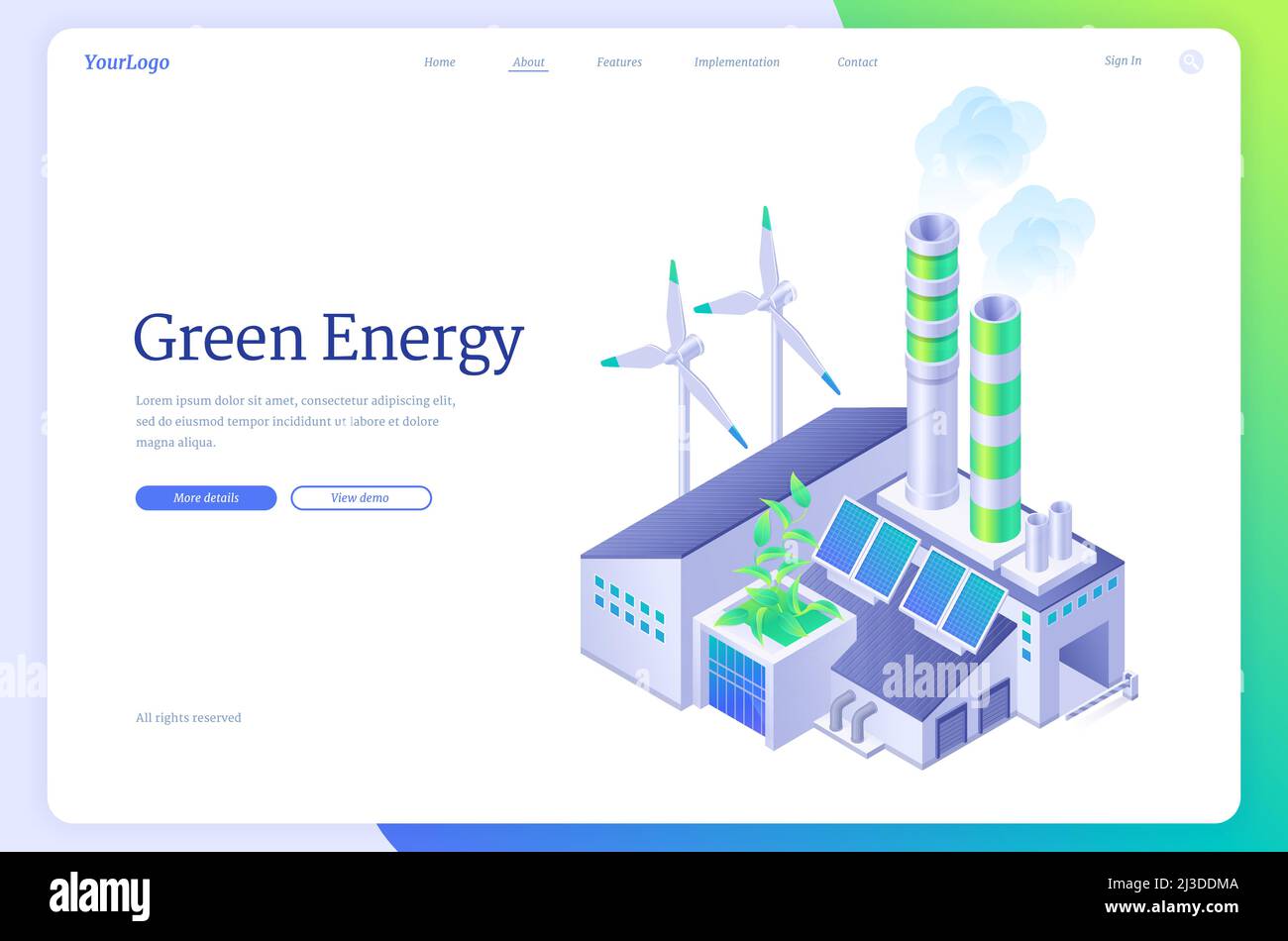Green energy industry isometric landing page. Sustainable development ...