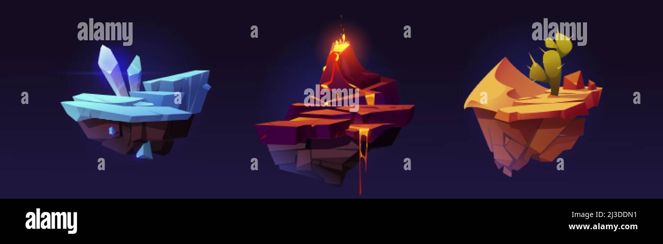 Floating islands ice crystal or rock, volcano and desert fantasy ...